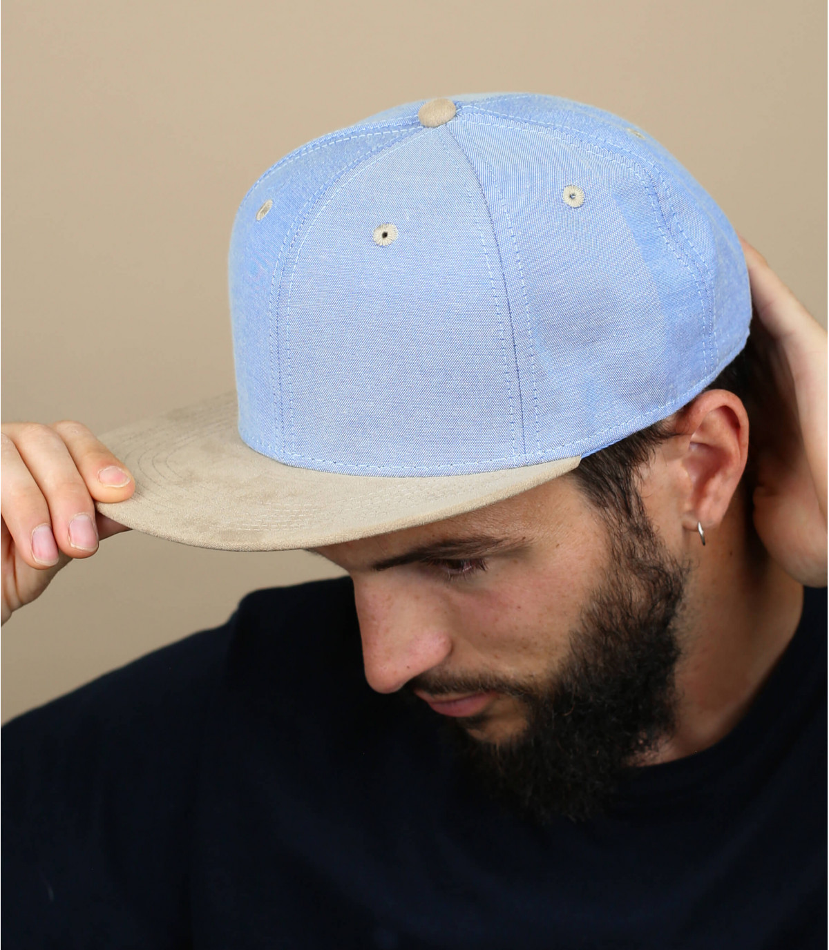 - Snapback Blank chambray blue beige suede : Headict
